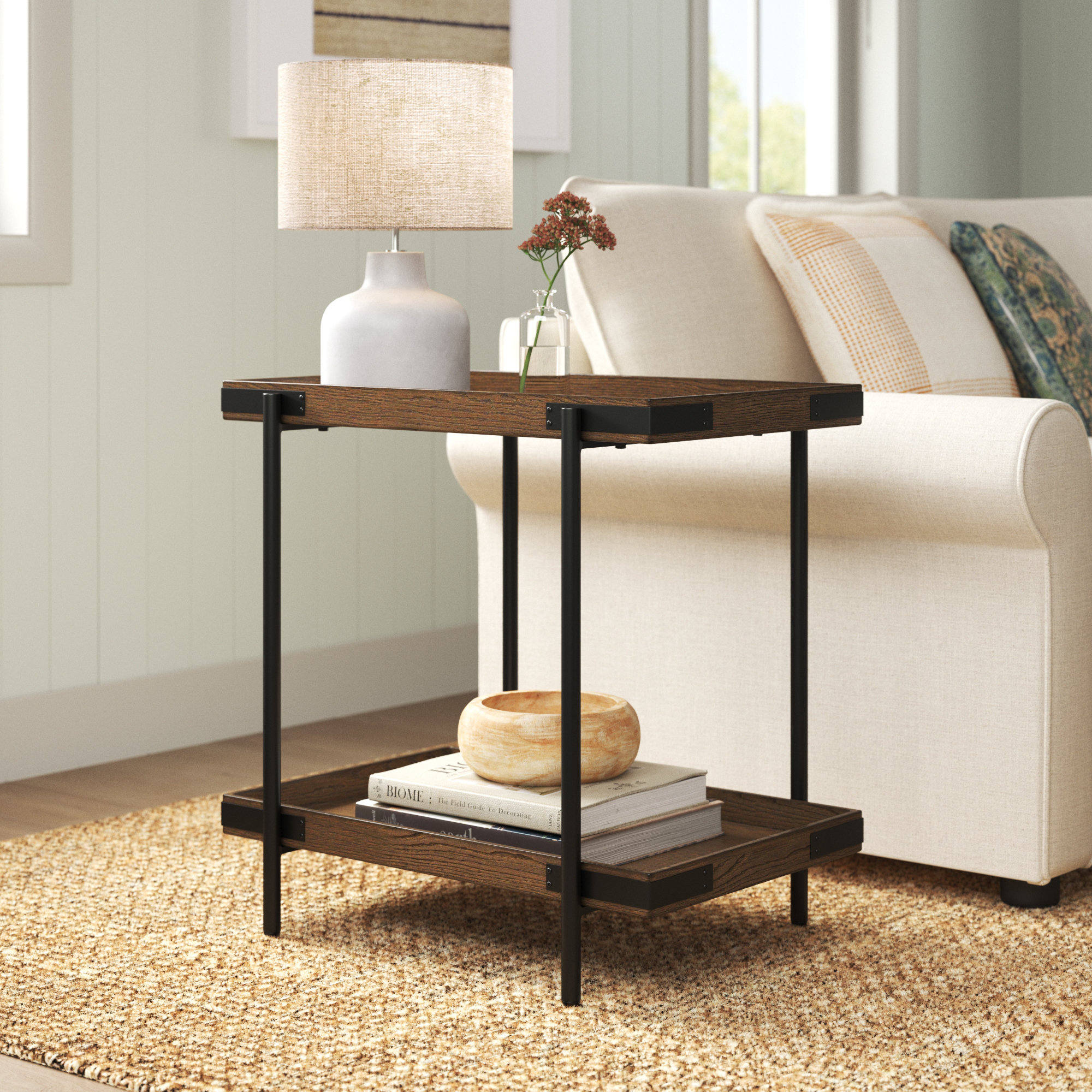Trent Austin Design Nikole 27" Wide Industrial Rustic Solid Wood Metal Rectangular Side Table ...
